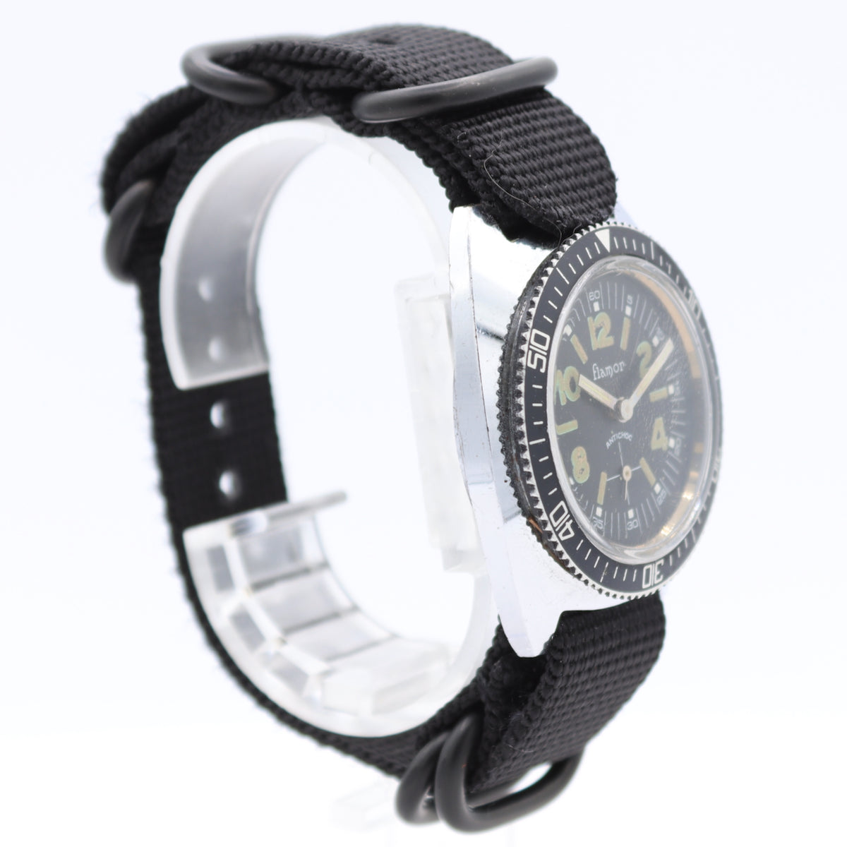 Vintage 36mm Flamor Black Dial Men's Automatic Wristwatch France Chrom ...