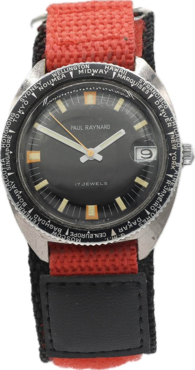 Vintage 36mm Paul Raynard Skin Diver World Time Men's Mechanical Wrist ...