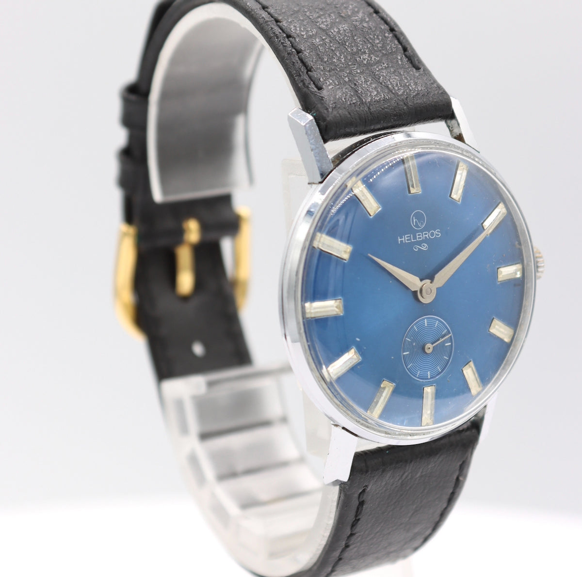 Vintage 34mm Helbros Blue Jeweled Dial Men's Mechanical Wristwatch Swi ...