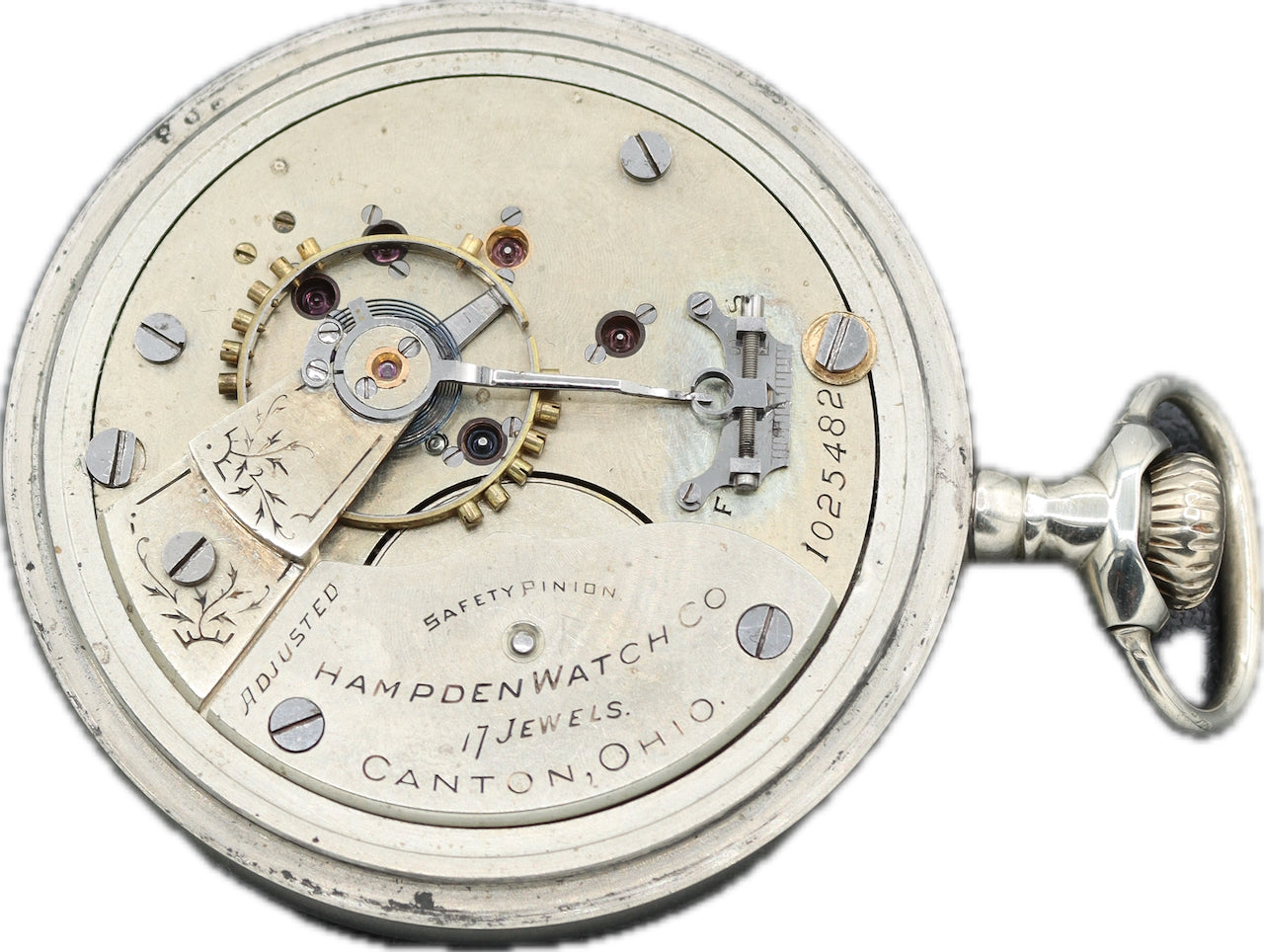 Antique 18S Hampden Waterfall Dial Railroad Pocket Watch Special Silve ...