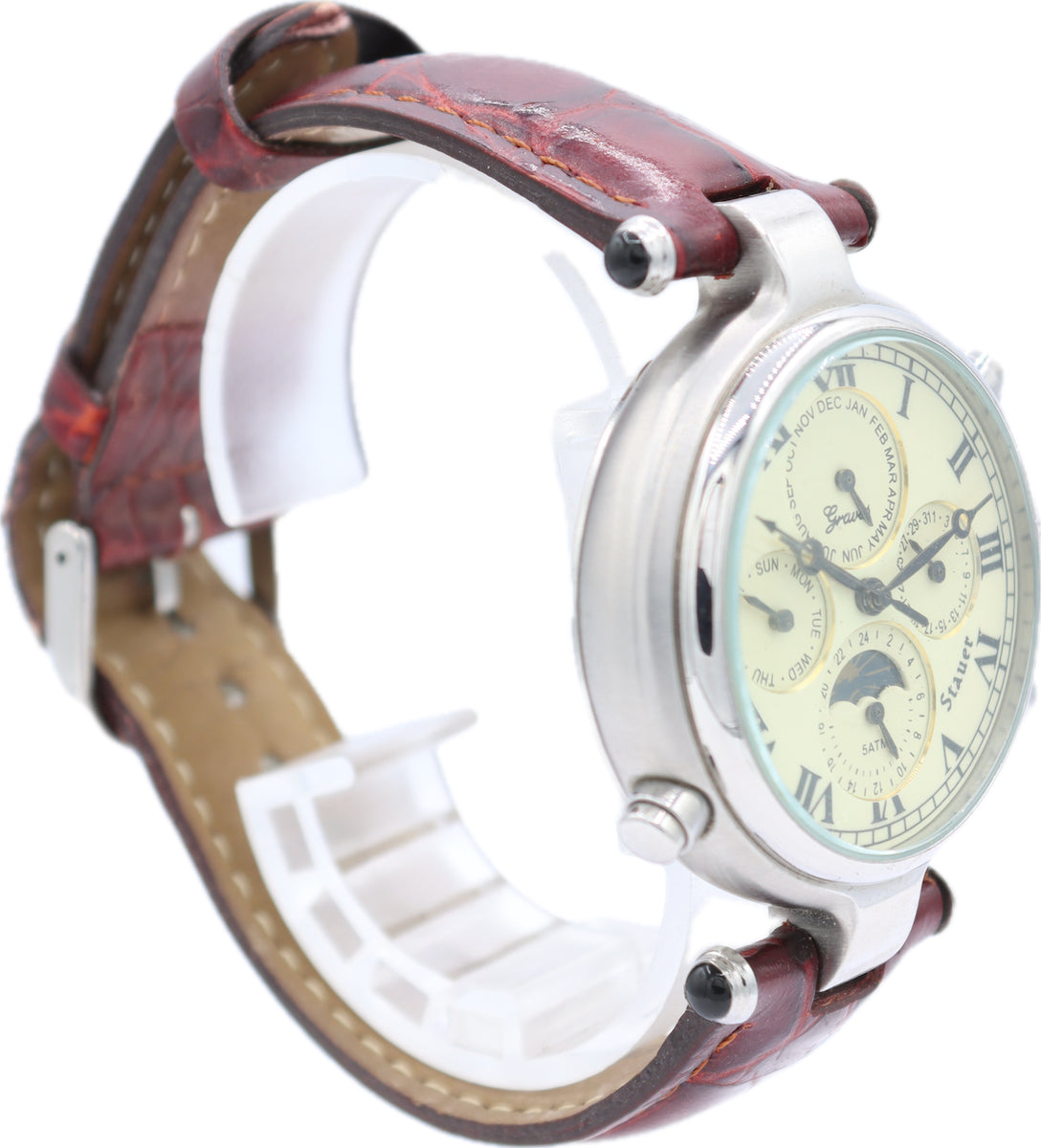 Vintage 39mm Stauer Calendar Moonphase Men's Automatic Wristwatch Stee ...