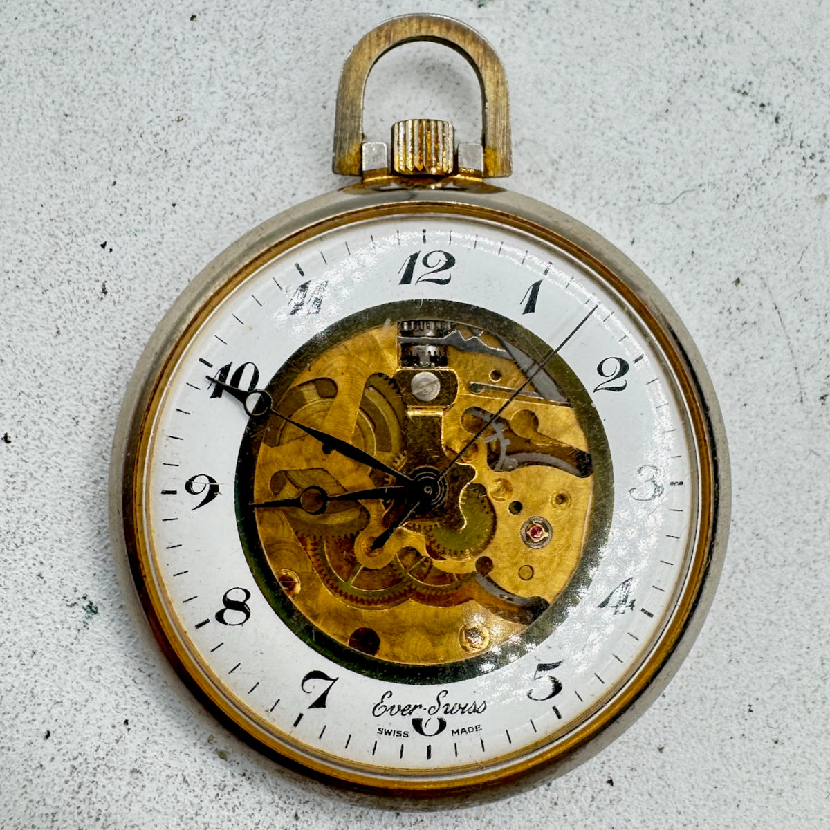 Antique Ever Swiss Skeletonized Mechanical Pocket Watch Gold Tone Swis ...