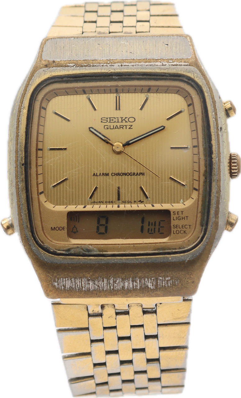 Vintage 32mm 1986 Seiko H461-5009 Alarm Chrono Men's Quartz Wristwatch ...