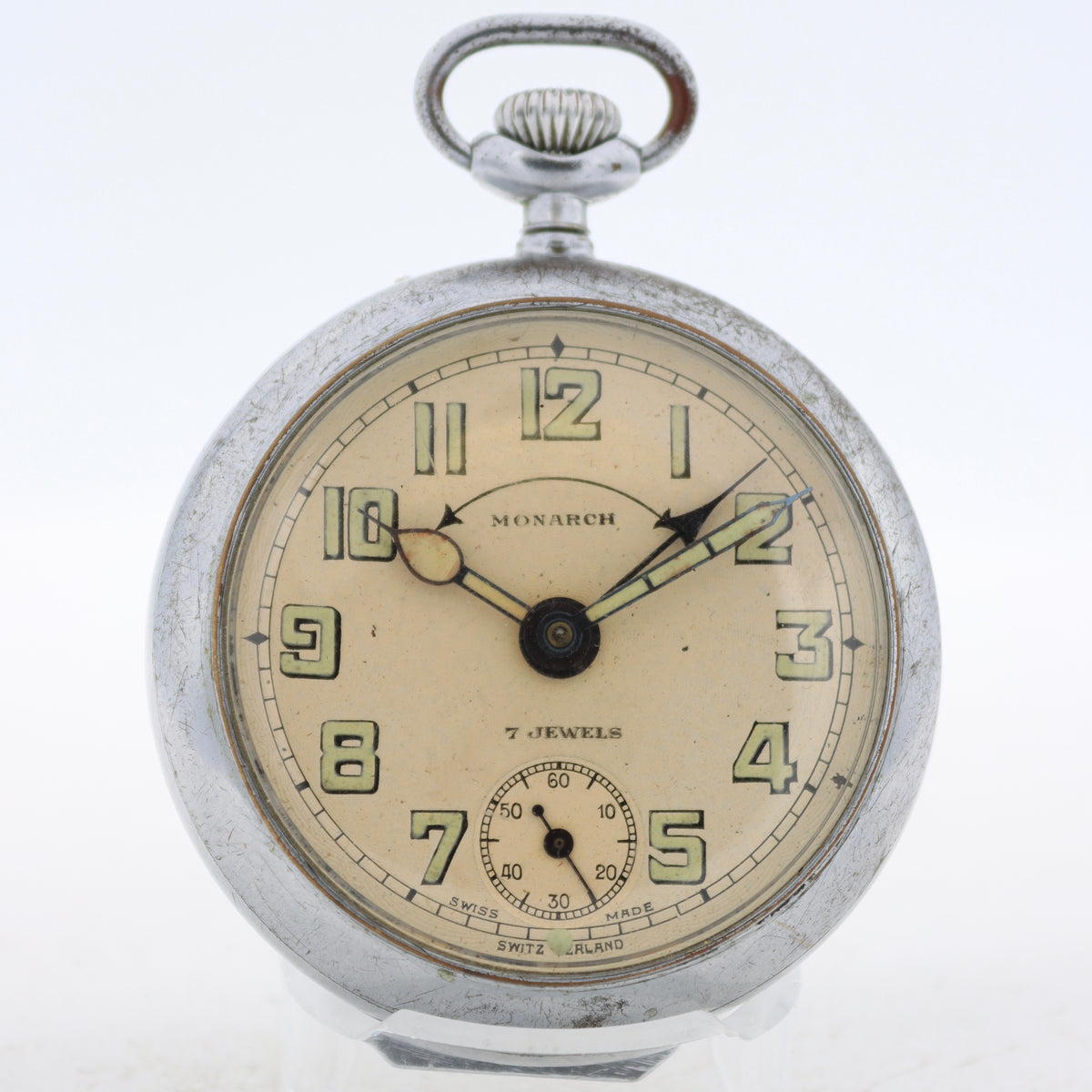 Antique 16s Monarch 7 Jewel Mechanical Alarm Pocket Watch Swiss Made R ...