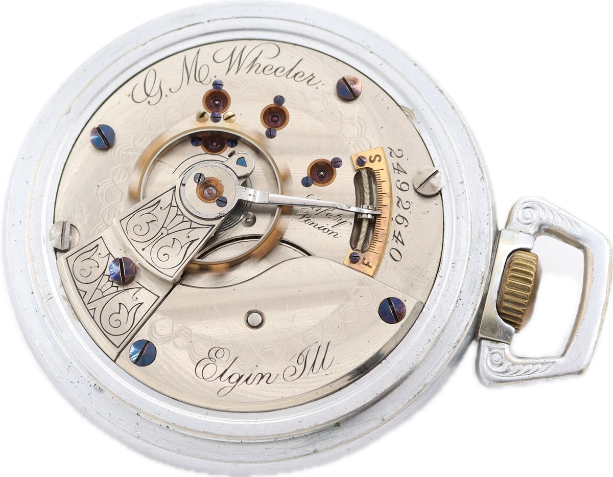 Antique 18S Elgin G.M.Wheeler Open Face Pocket Watch 103 Chrome Locomo ...
