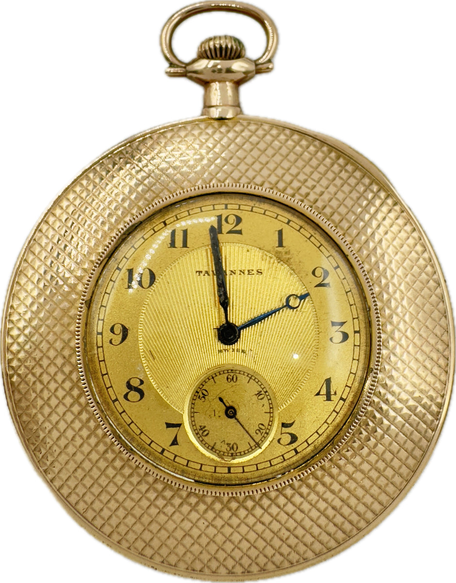 Antique Tavannes Thin Engine Turned Coin Style Case Pocket Watch Gold ...