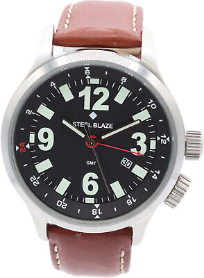 46mm Steel Blaze GMT Men's Quartz Wristwatch Steel w Internal GMT Beze ...