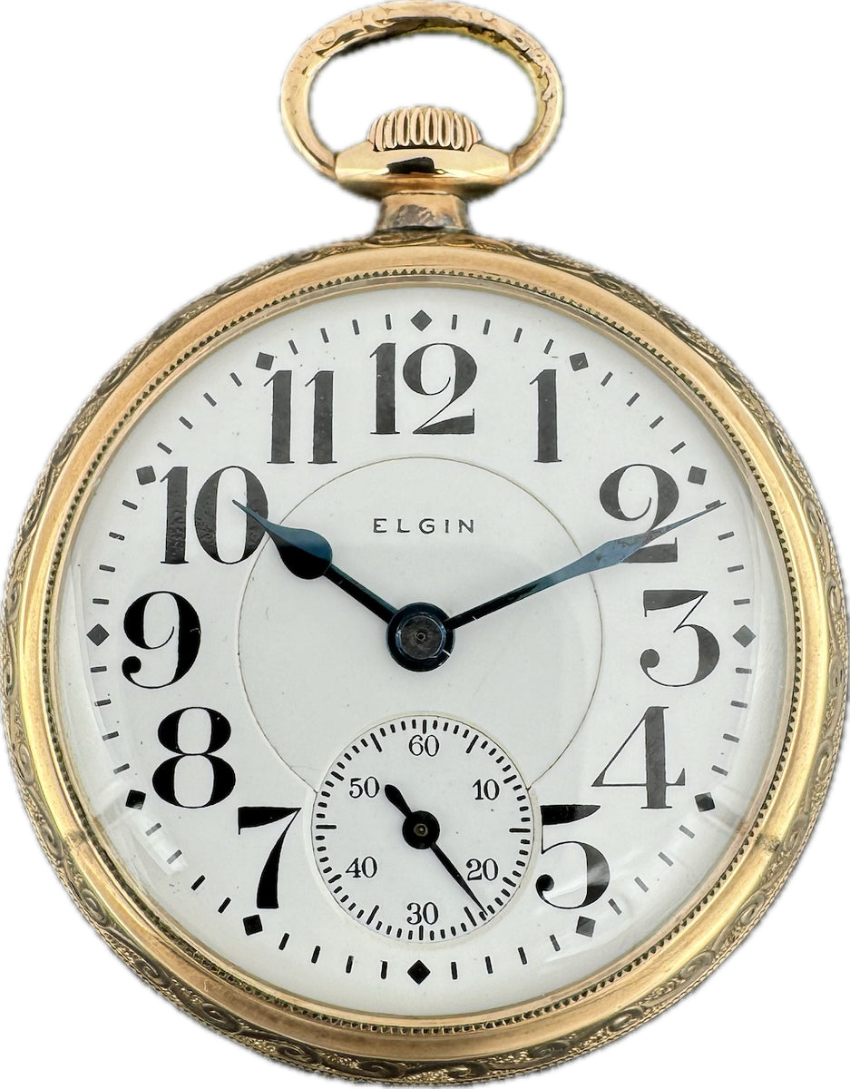 Antique 16S Elgin Boxcar Dial 19 Jewel Railroad Pocket Watch 455 Gold ...