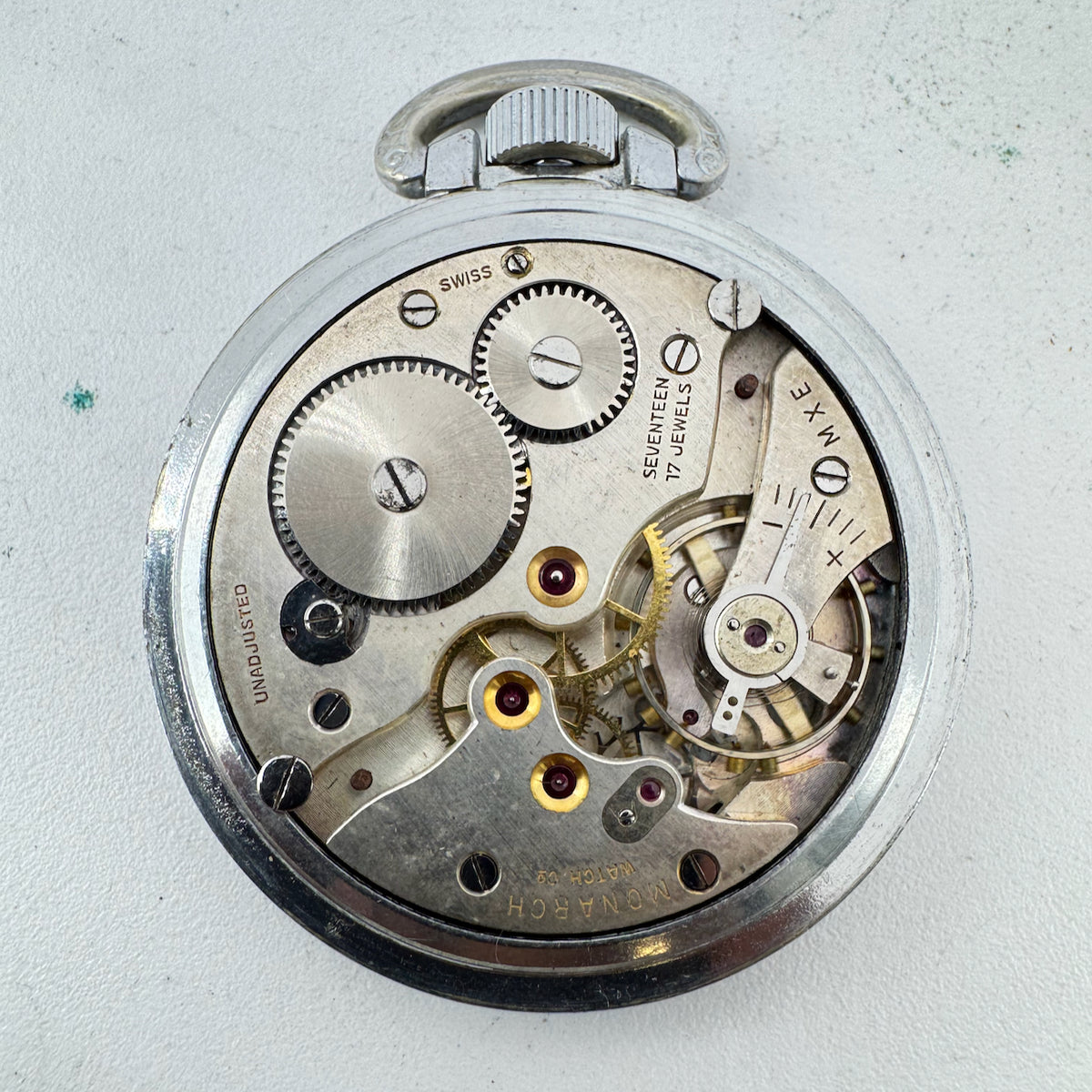 Antique Monarch Deluxe 17J Mechanical Pocket Watch Unitas 629 ChromeSw ...