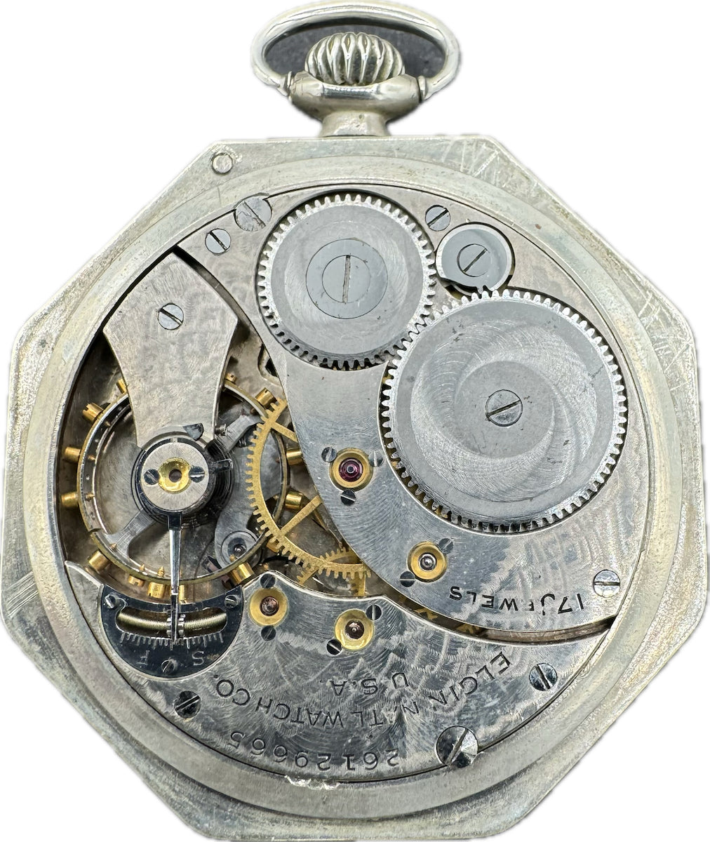Antique 12S Elgin Octagonal Mechanical Open Face Pocket Watch 345 Silv ...