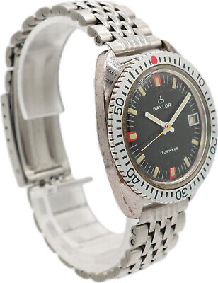 Vintage 36mm Baylor Diver Style 17J Men Wristwatch AS 1951 Swiss Steel ...