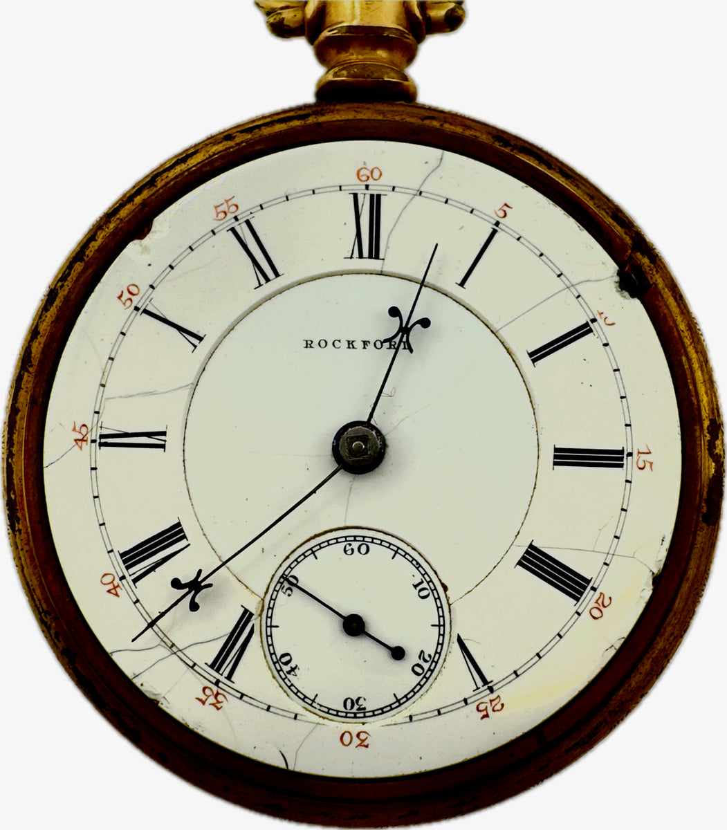 Antique 18S Rockford Nickel Square Engine Turn Finish Pocket Watch Gol ...