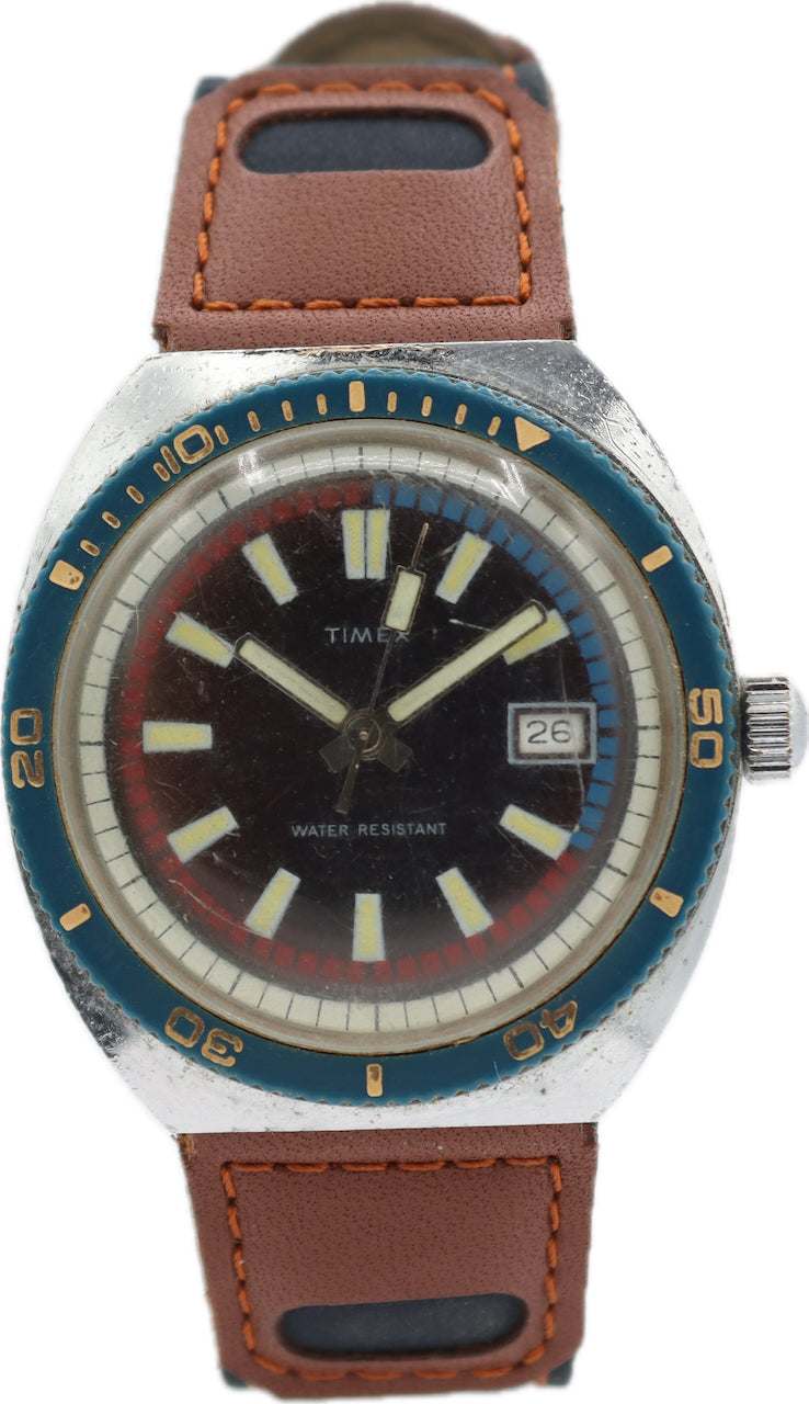 Vintage 35mm Timex Skin Diver Style Men's Mechanical Wristwatch Blue B ...