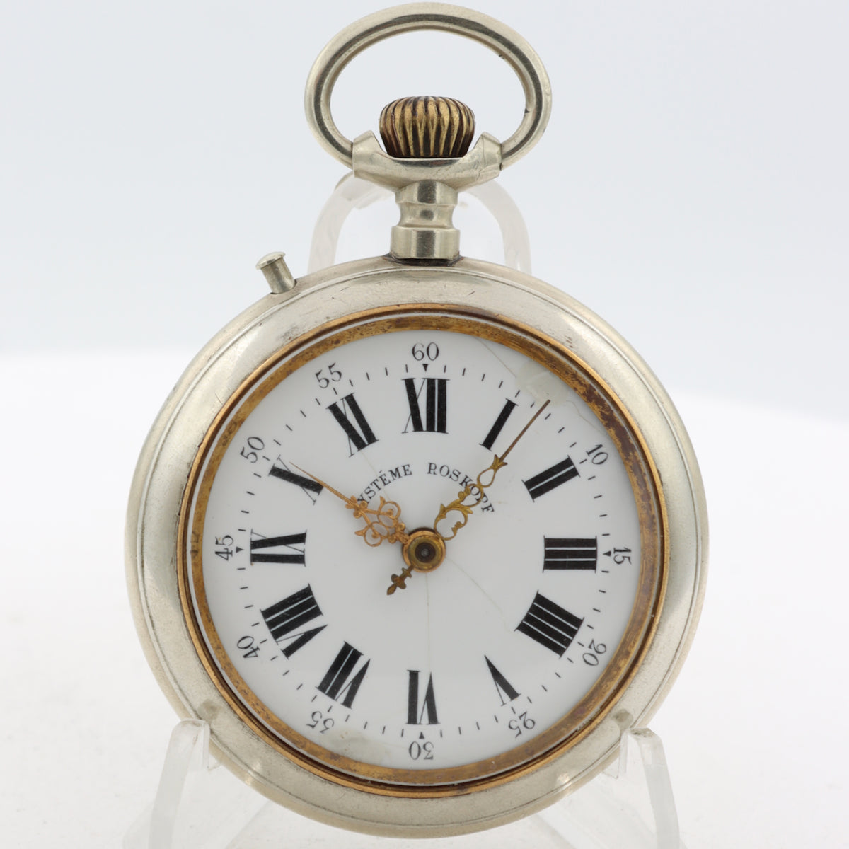Antique 59mm Systeme Roskopf Mechanical Pin Set Pocket Watch NickelSwi ...