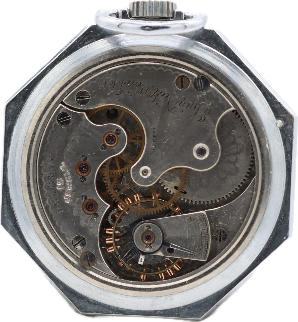Antique Elgin Octagon Mechanical Pocket Watch Grade 121 Chrome Plated ...