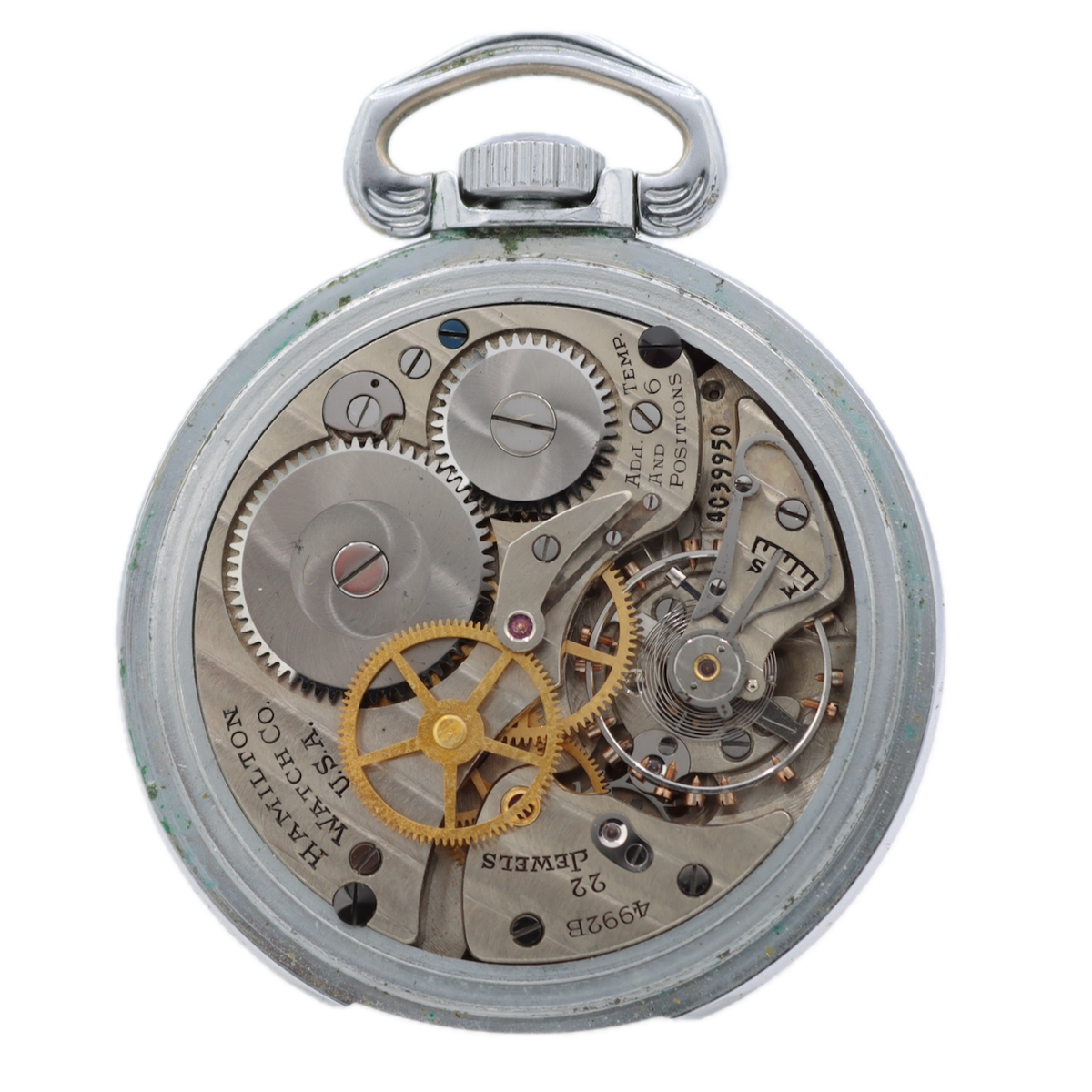 Vintage 1941 Hamilton Coin Edge Mechanical Pocket Watch 4992B Chrome U ...
