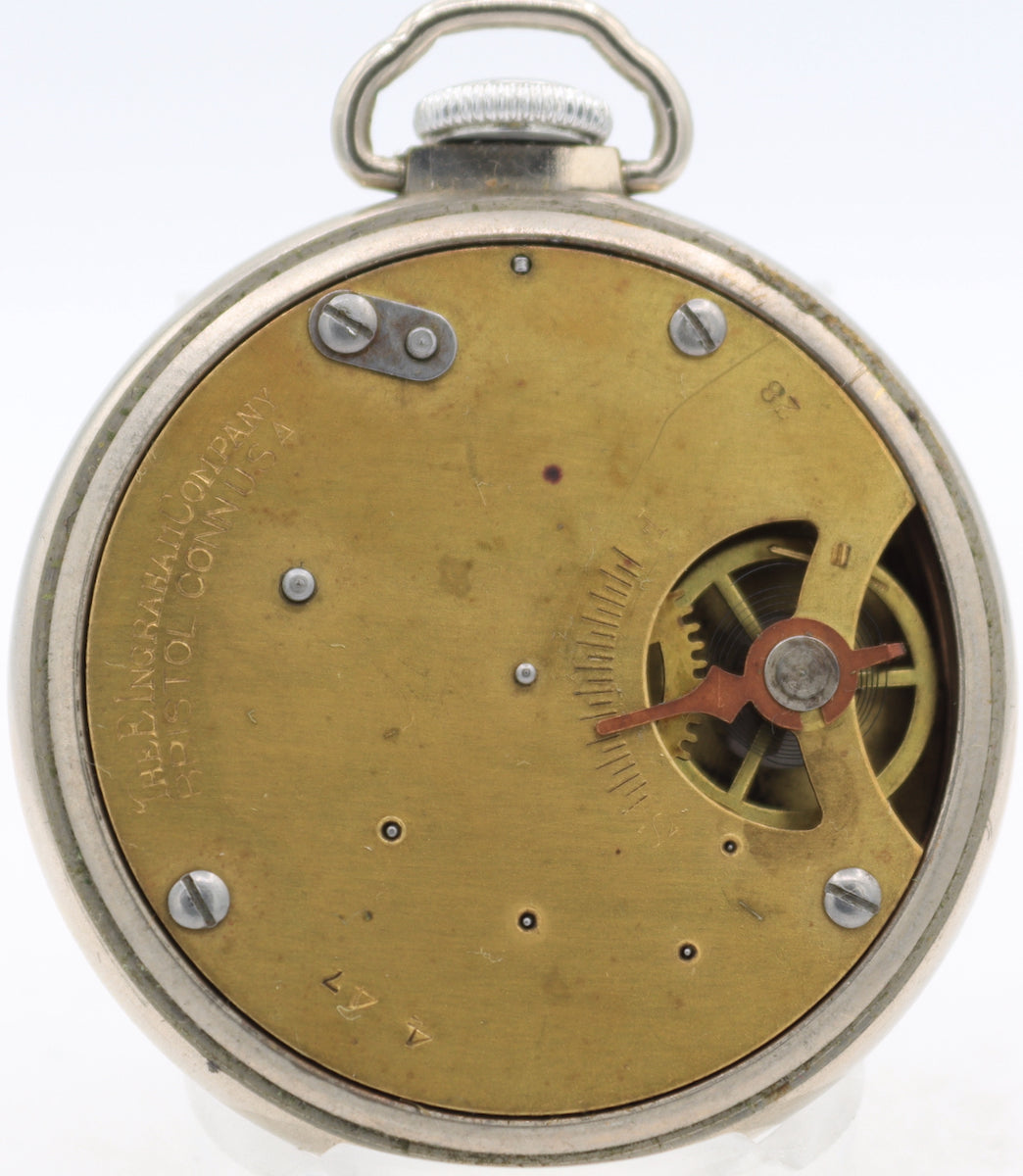 Antique E. Ingraham Co Seven Seas Mechanical Pocket Watch 28 Chrome Pl ...