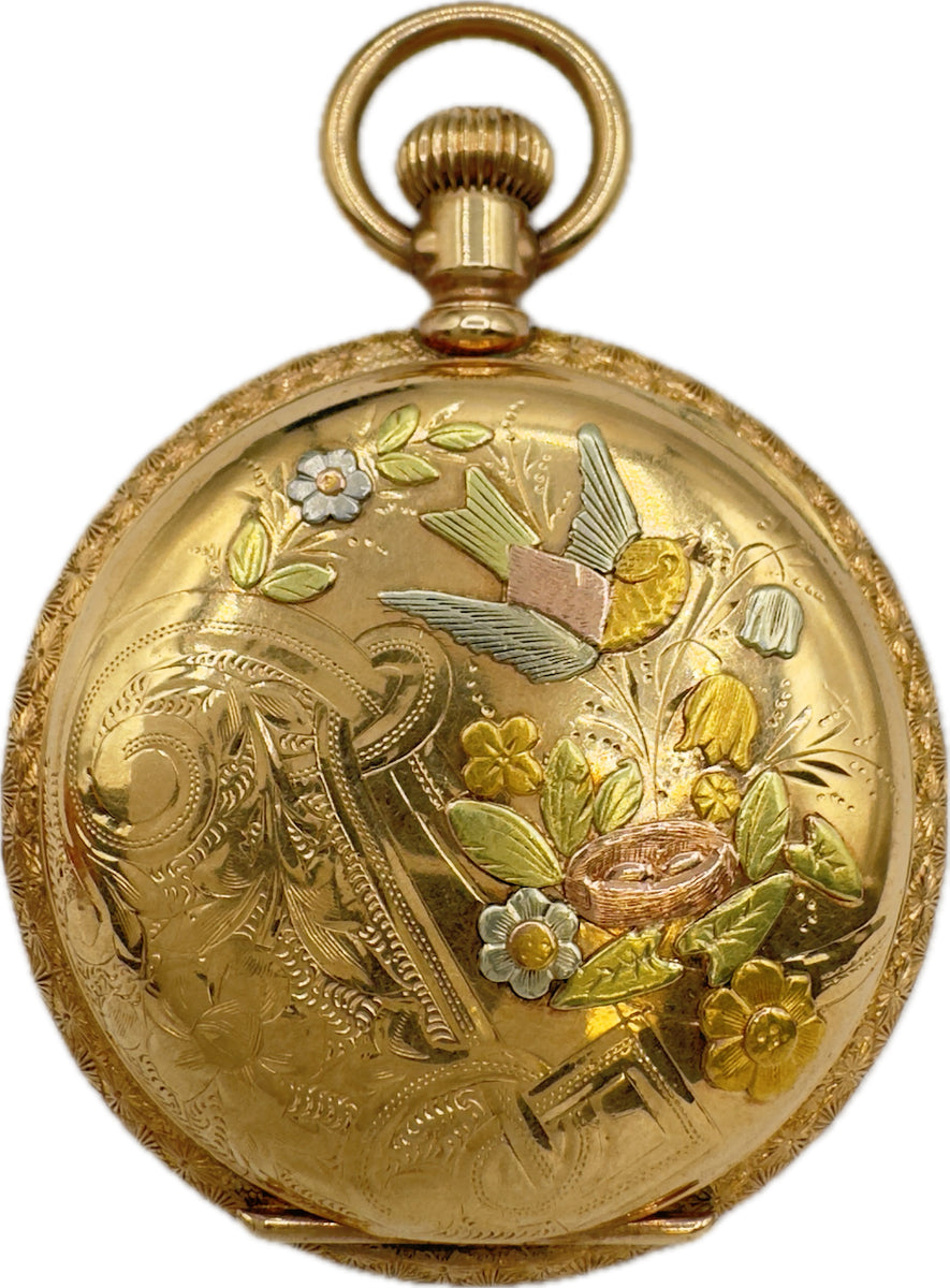 Antique 0 Size Elgin Tricolor Gold Hunter Pocket Watch Grade 115 Gold ...