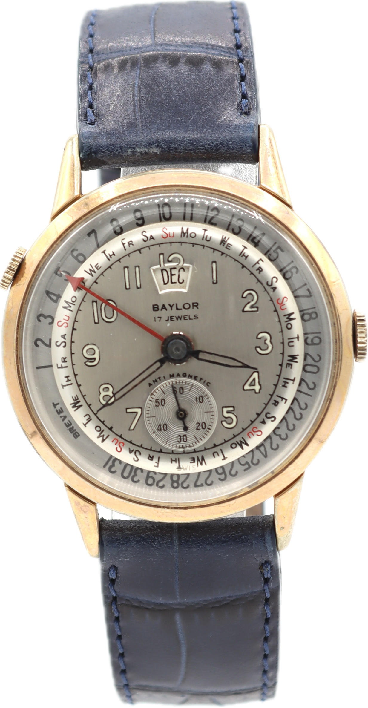 Vintage 34mm Baylor Date Pointer 17 Jewel Men's Wristwatch Swiss Gold ...