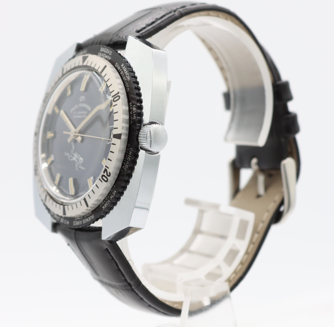 Vintage 45mm Paul Garnier World Time Diver Men's Mechanical Wristwatch ...