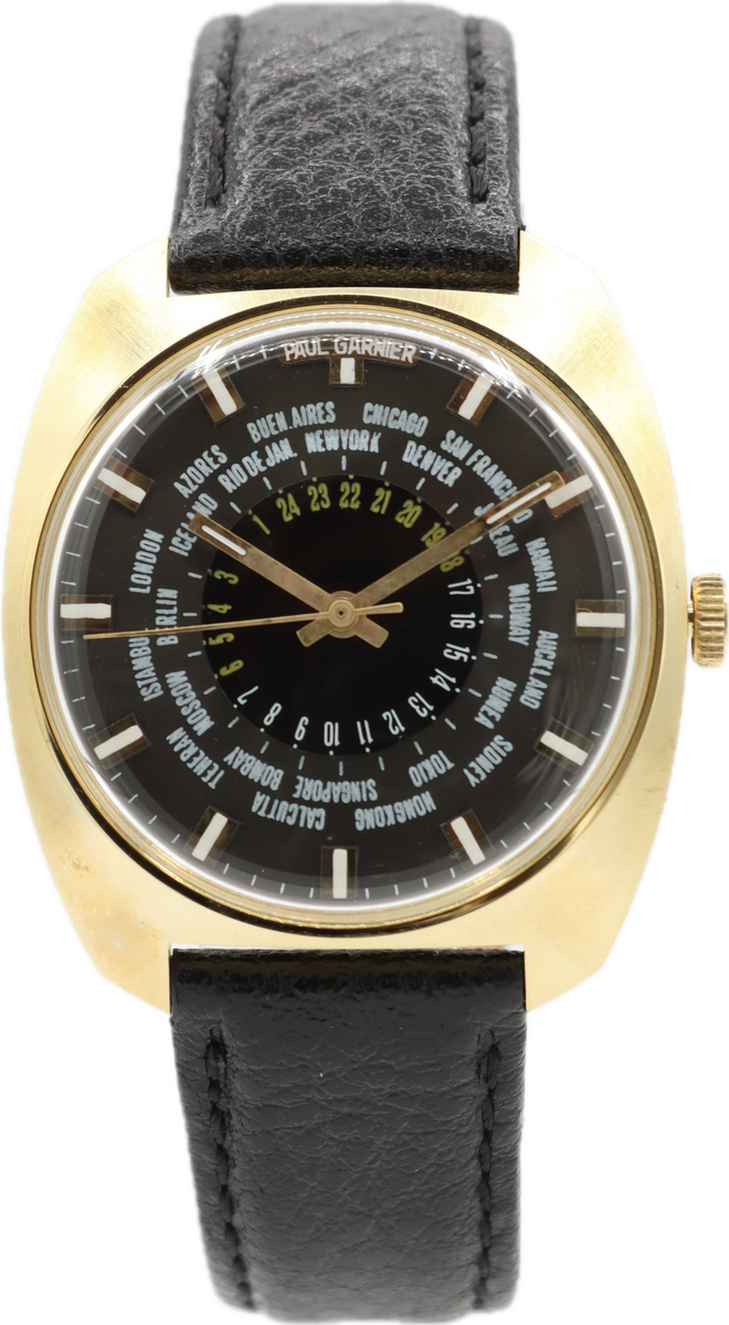 Vintage 34mm Paul Garnier World Time GMT Disk Men's Mechanical Wristwa ...