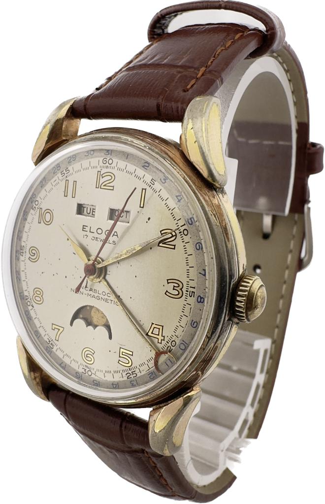 Vintage 36mm Eloga Triple Date Moonphase Men's Mechanical Wristwatch S ...
