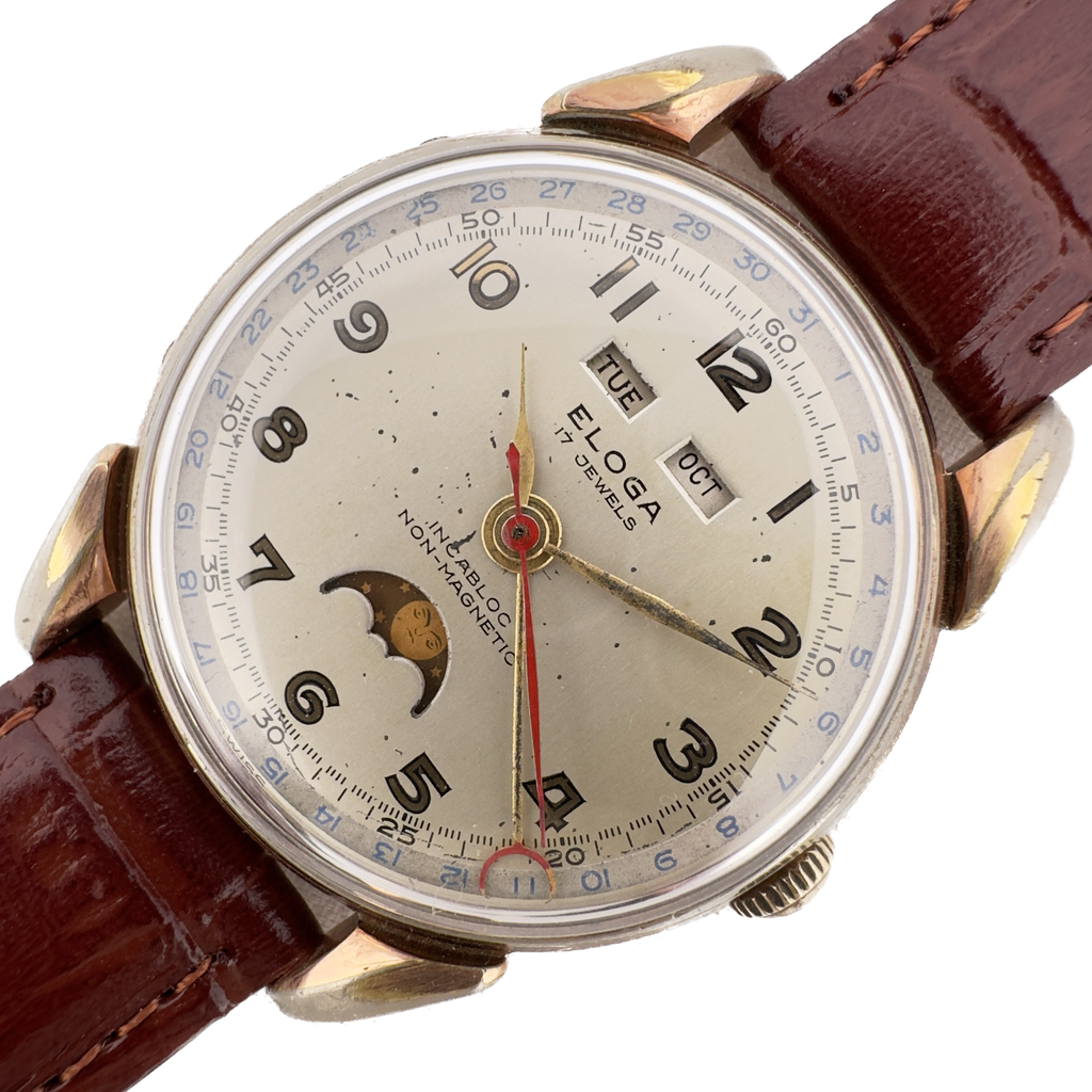Vintage 36mm Eloga Triple Date Moonphase Men's Mechanical Wristwatch S ...