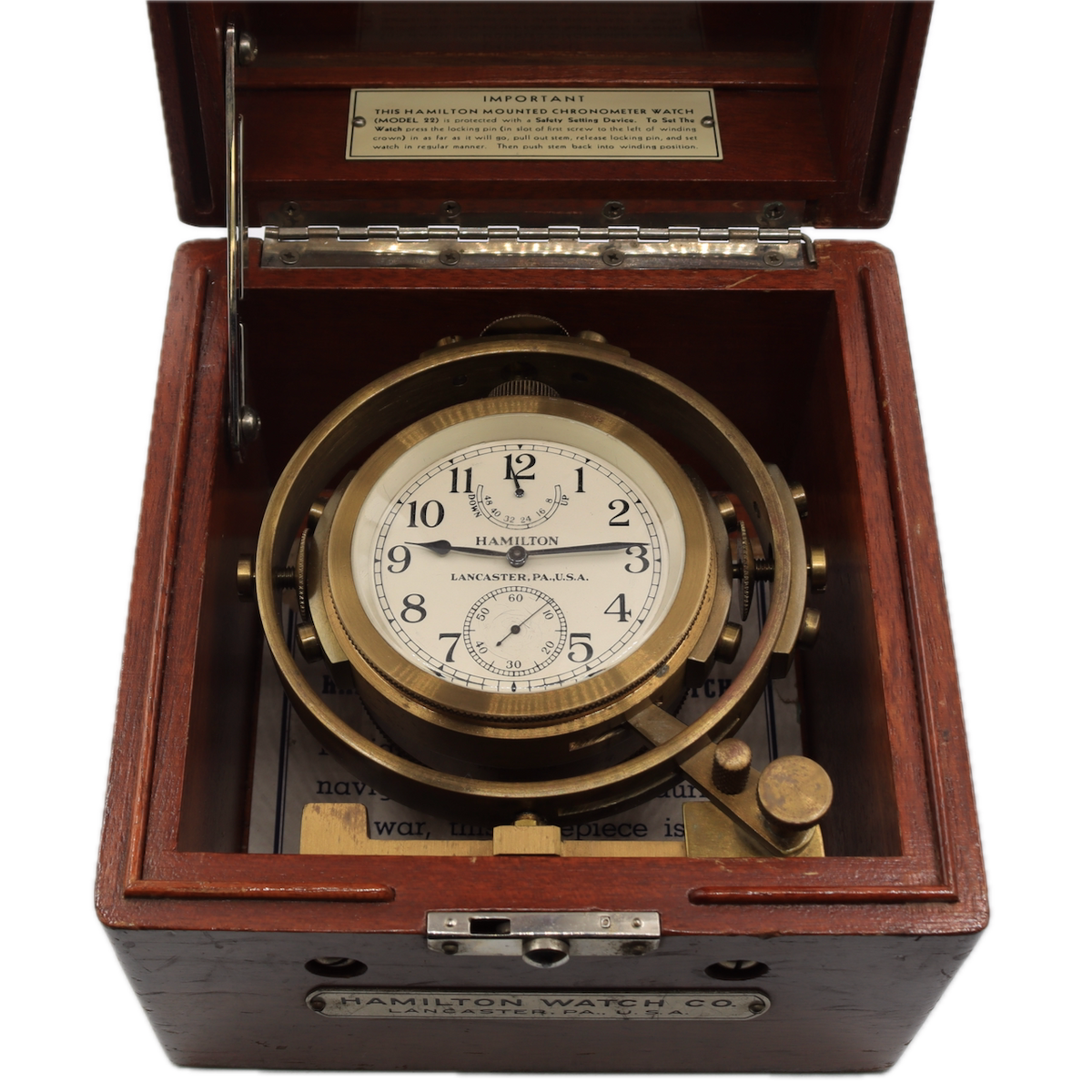 Antique 1943 Hamilton Model 22 U.S. Navy Bu. Ships Ships Chronometer C ...