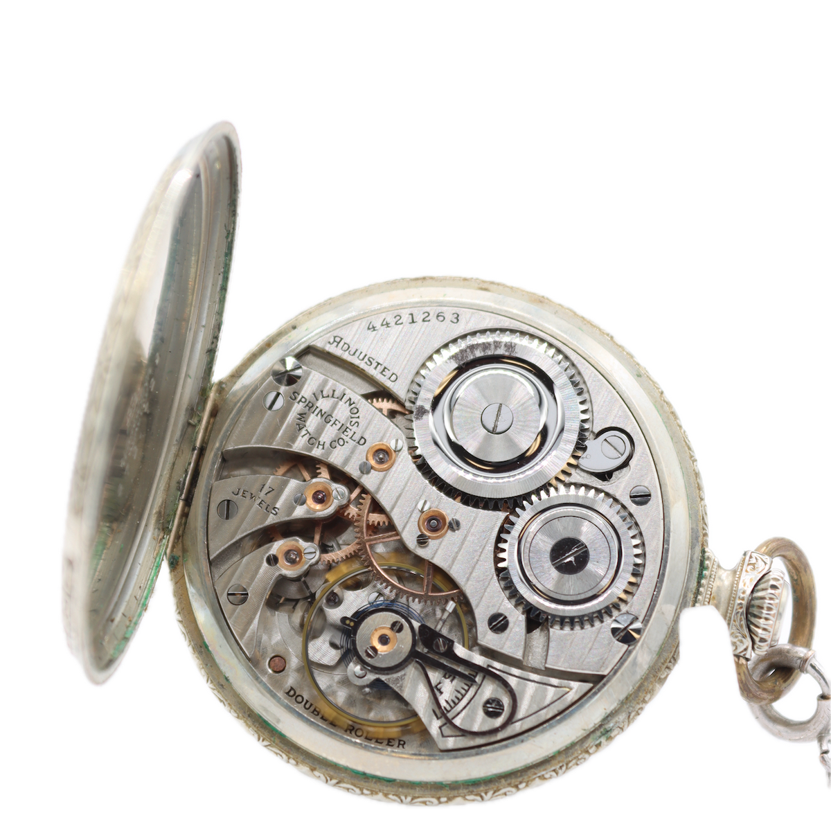 Antique 12s 1923 Illinois Pinstriped Pocket Watch 405 White Gold Fille ...