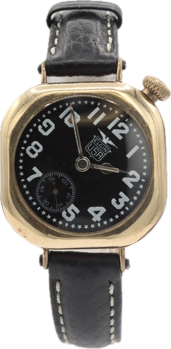 Vintage 31mm Elgin Black Star Offset Crown WW1 Trench Men's Wristwatch ...