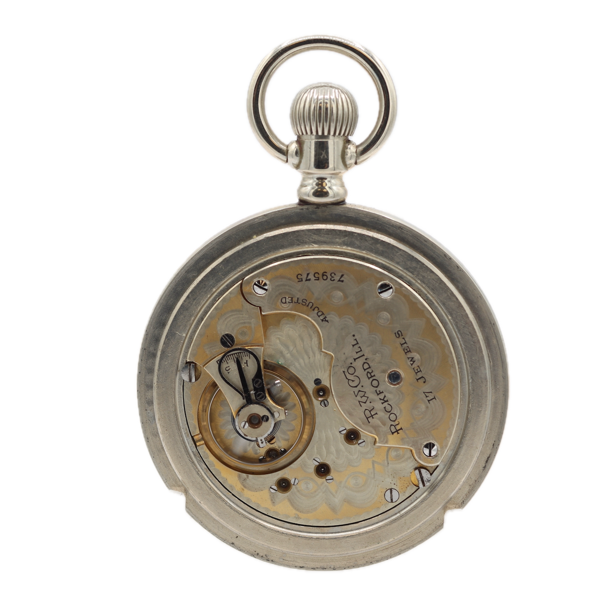 Antique 18s 1908 Rockford Locomotive 17 Jewel Pocket Watch 925 Two Ton ...