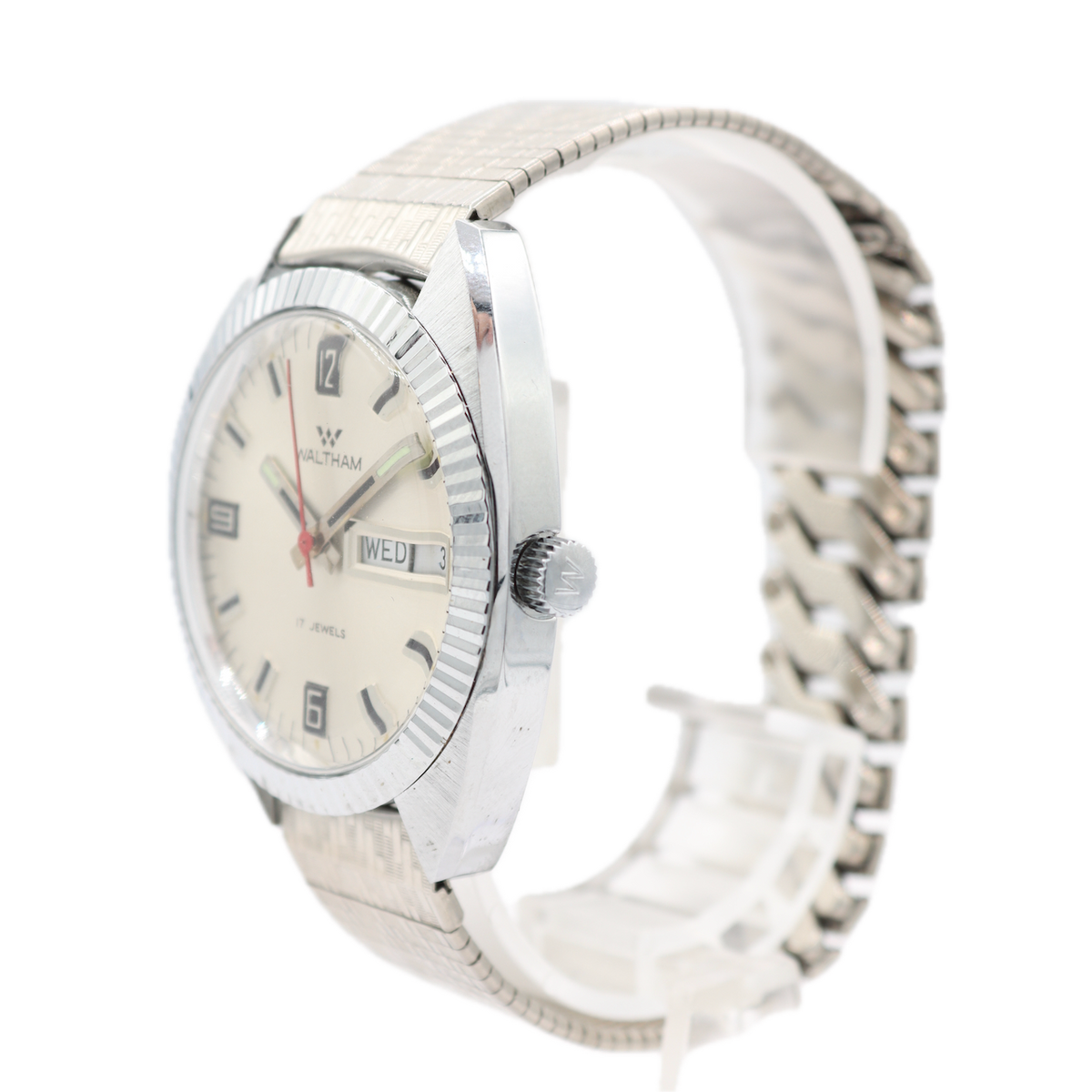 Vintage Waltham Fluted Bezel Day Date Men's Mechanical Wristwatch Stee ...