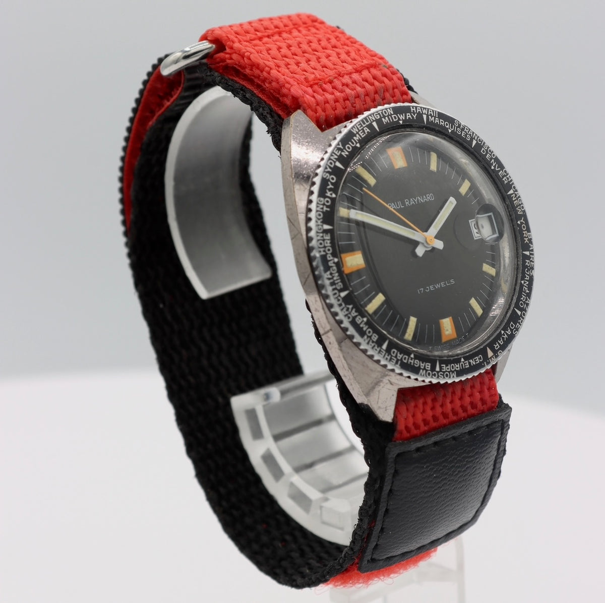 Vintage 36mm Paul Raynard Skin Diver World Time Men's Mechanical Wrist ...