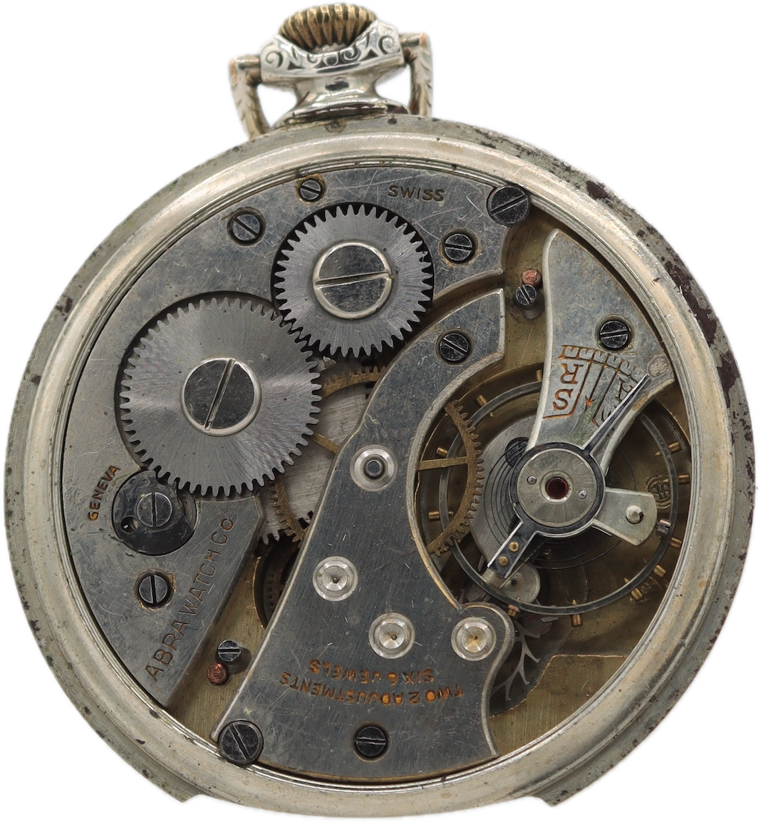 Antique Abra Floral Dial Mechanical Open Face Pocket Watch Nickel Swis ...