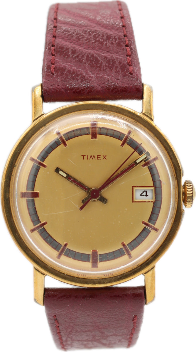 Vintage 33mm Timex Red and Gold Men's Mechanical Wristwatch Gold Tone ...