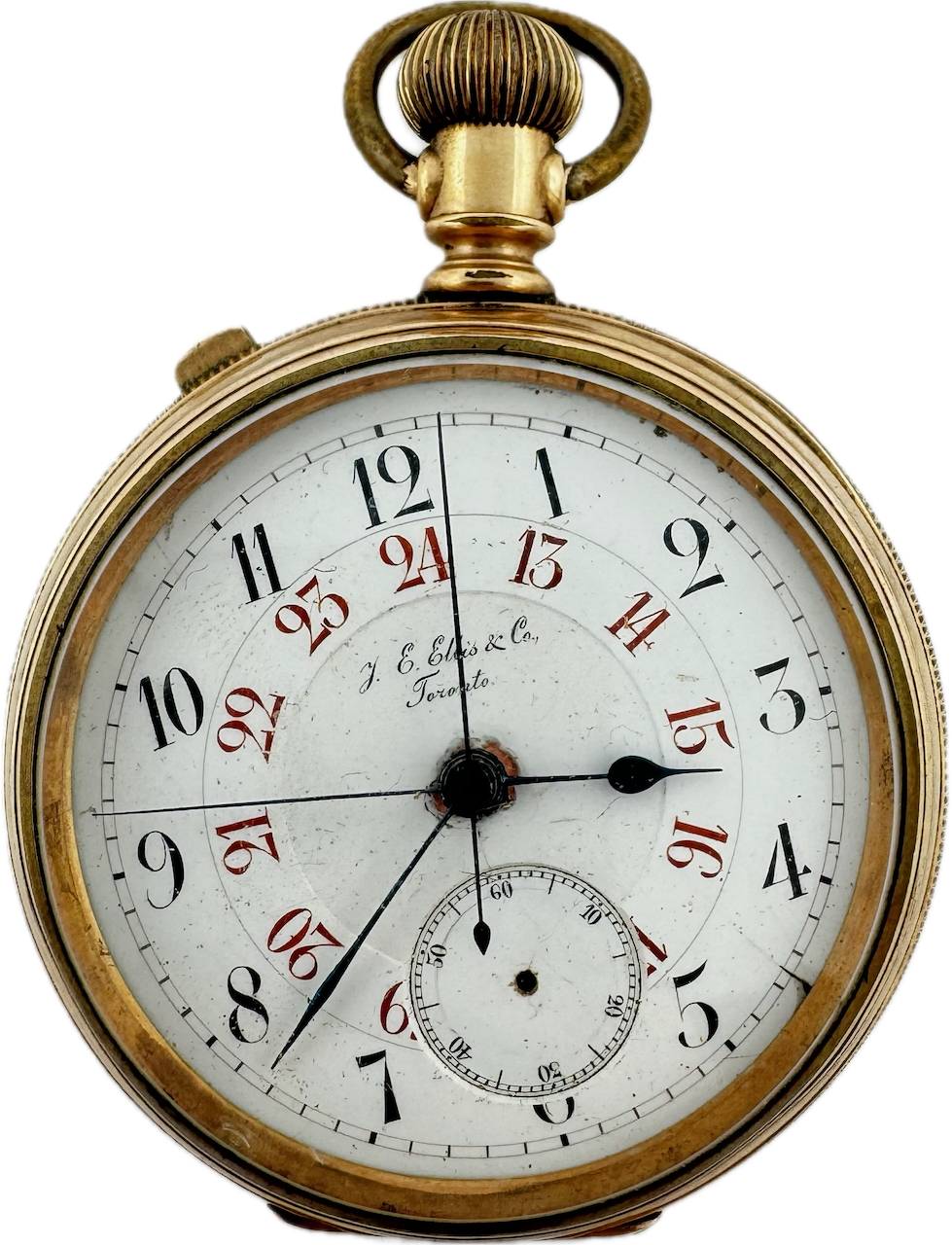 Antique 53mm Ellis & Co. Split Second Chronograph Pocket Watch Gold Fi ...