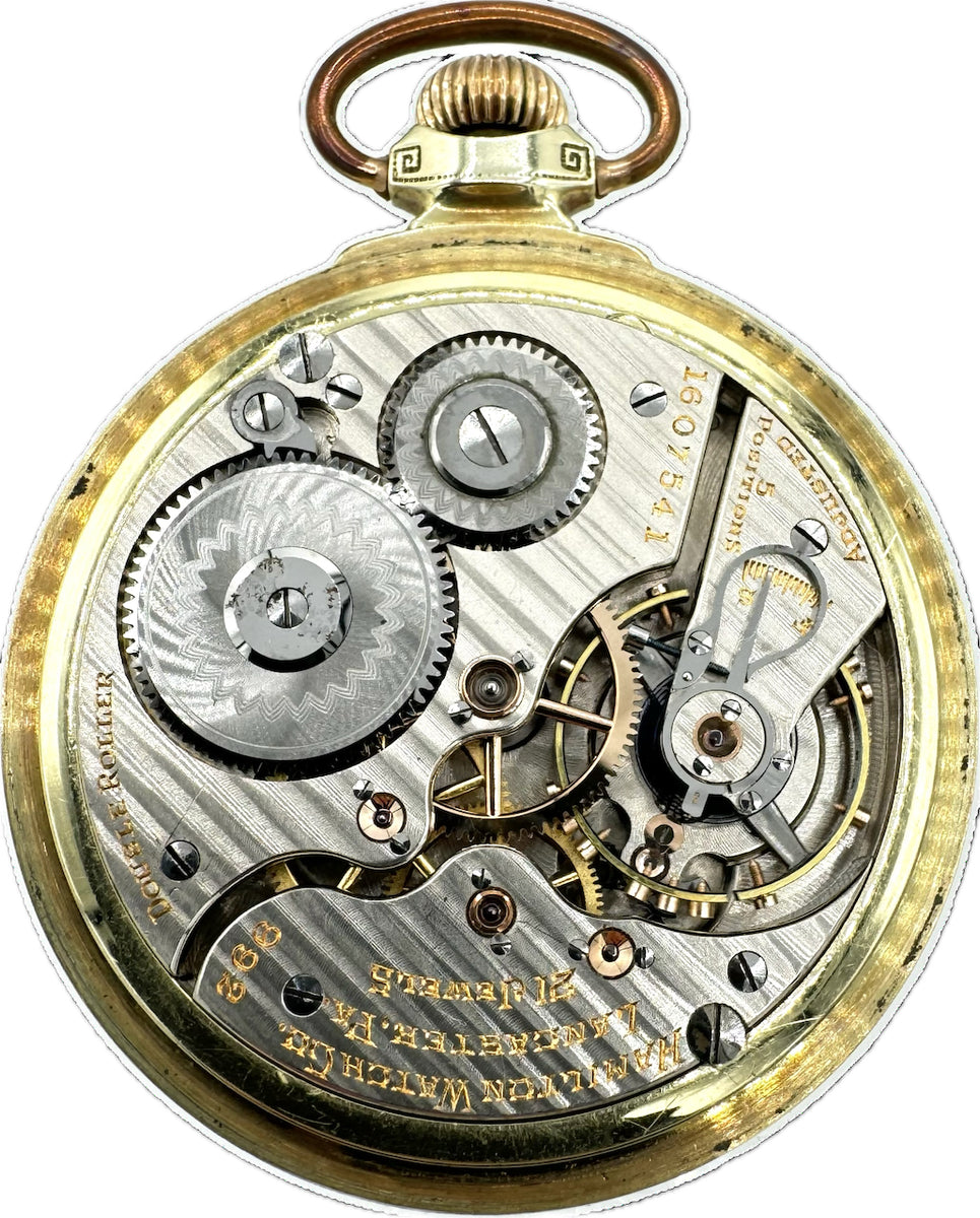 Antique 16S Hamilton Dual Hand Railroad Pocket Watch Grade 992 10k Gol ...