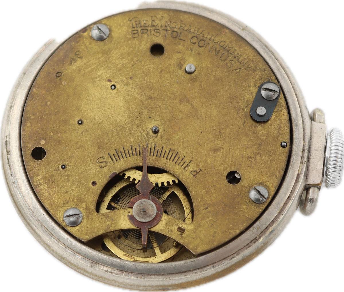 Vintage Ingraham Dollar Military Style Mechanical Pocket Watch Chrome ...