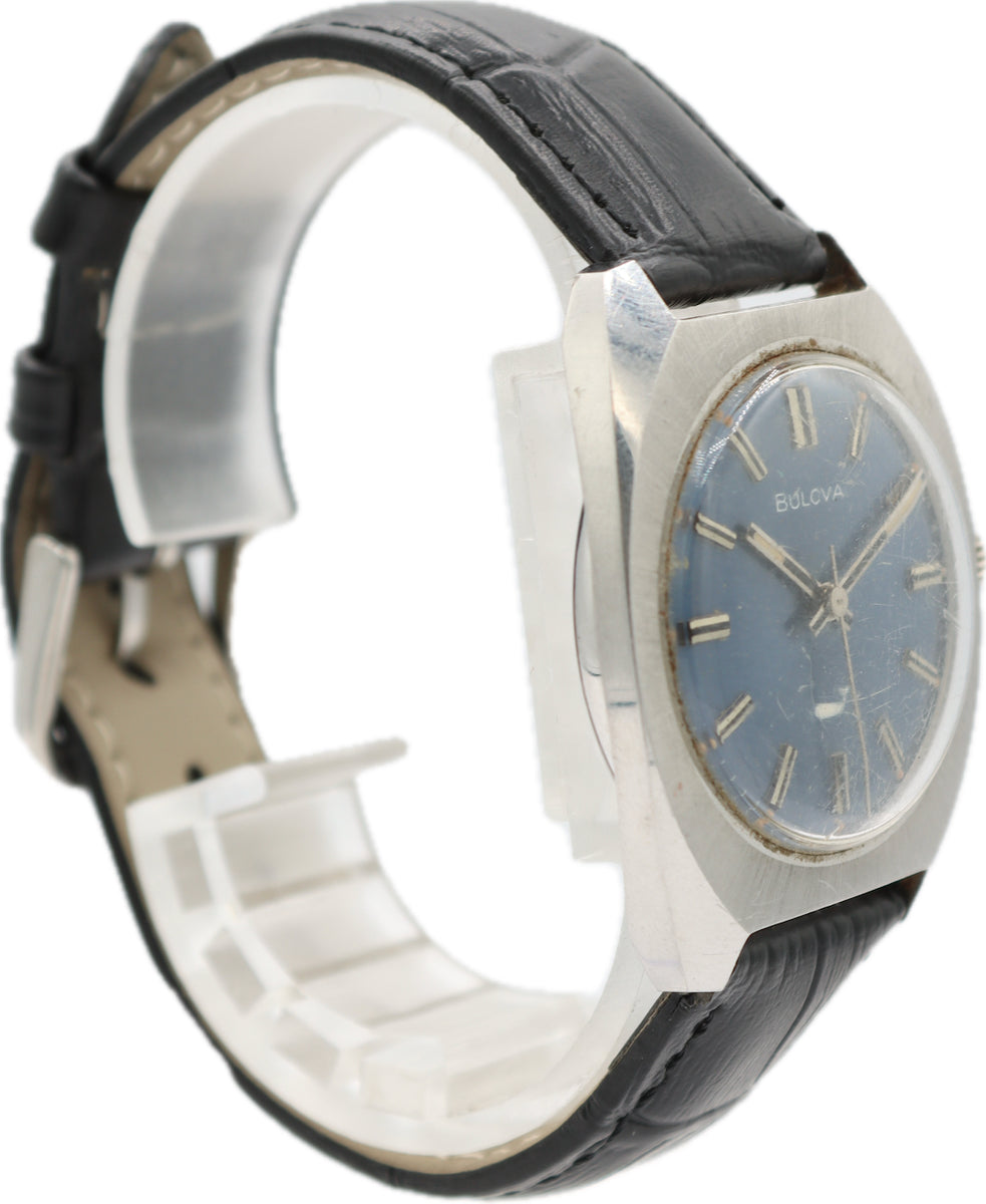 Vintage 32mm 1969 Bulova Sea King Men's Mechanical Wristwatch Steel Bl ...