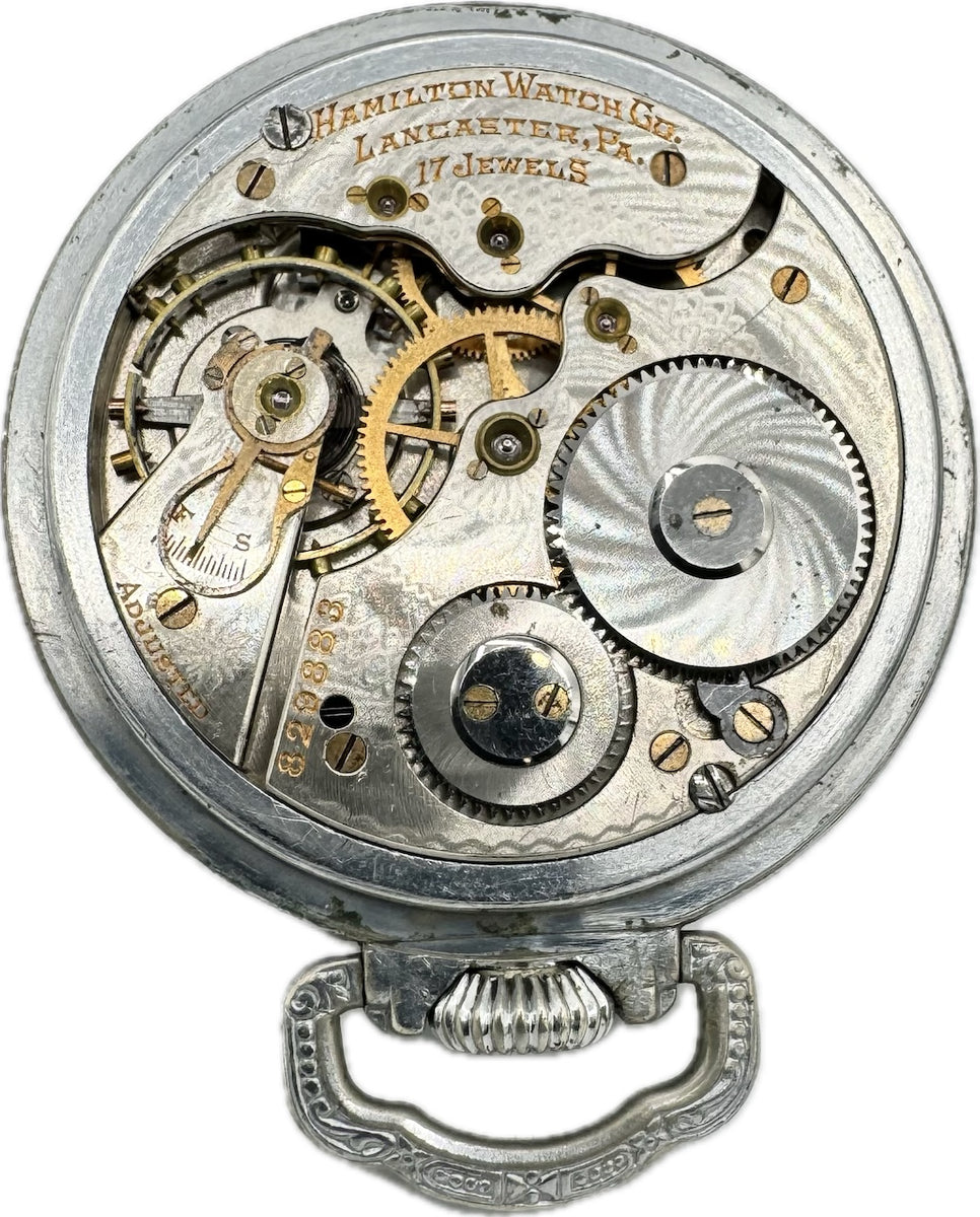 Antique 16 Size Hamilton Locomotive Mechanical Pocket Watch Grade 975 ...