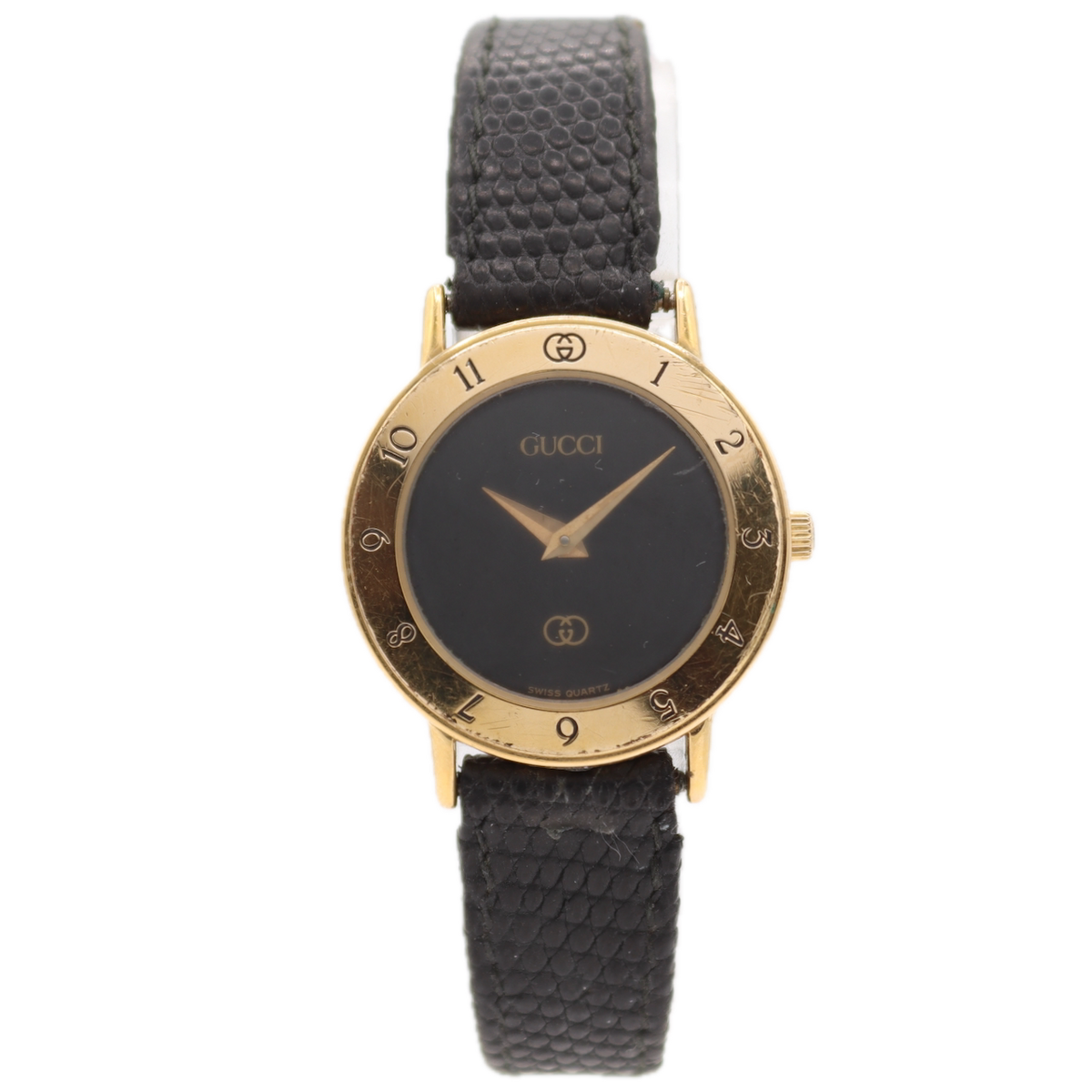 25.5mm Gucci Leather Strap Black Dial Ladies Quartz Wristwatch Swiss G ...