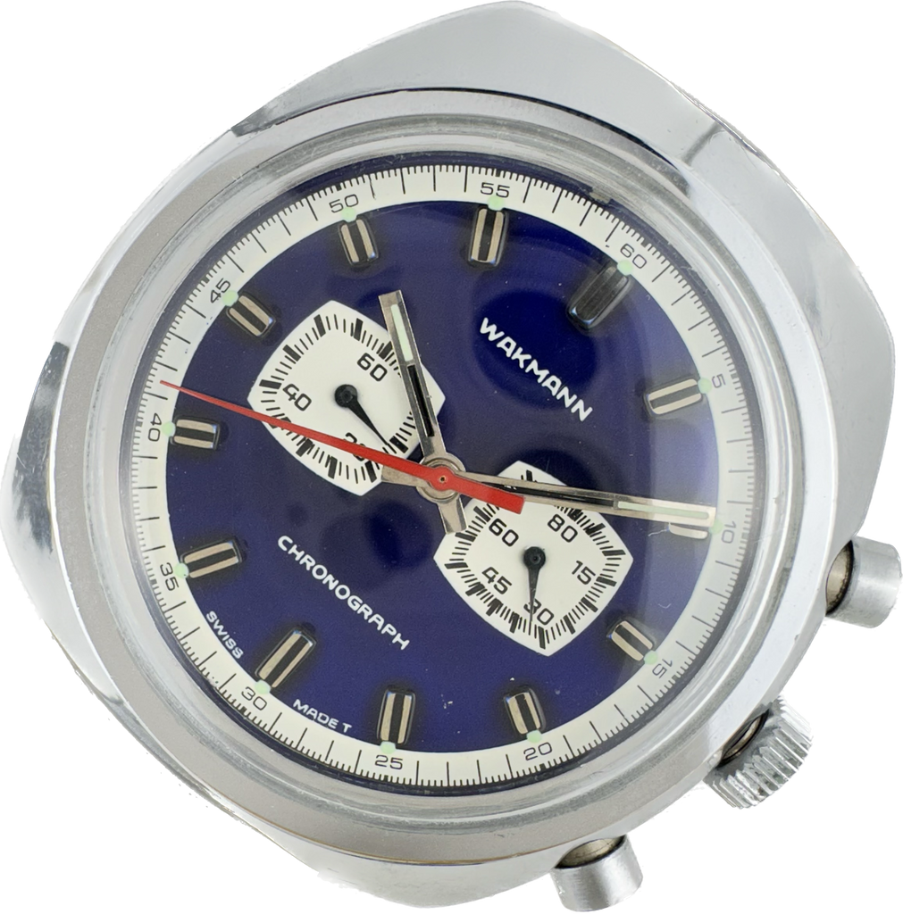 Vintage Wakmann Men's Mechanical Chronograph Wristwatch Swiss Blue Dia ...